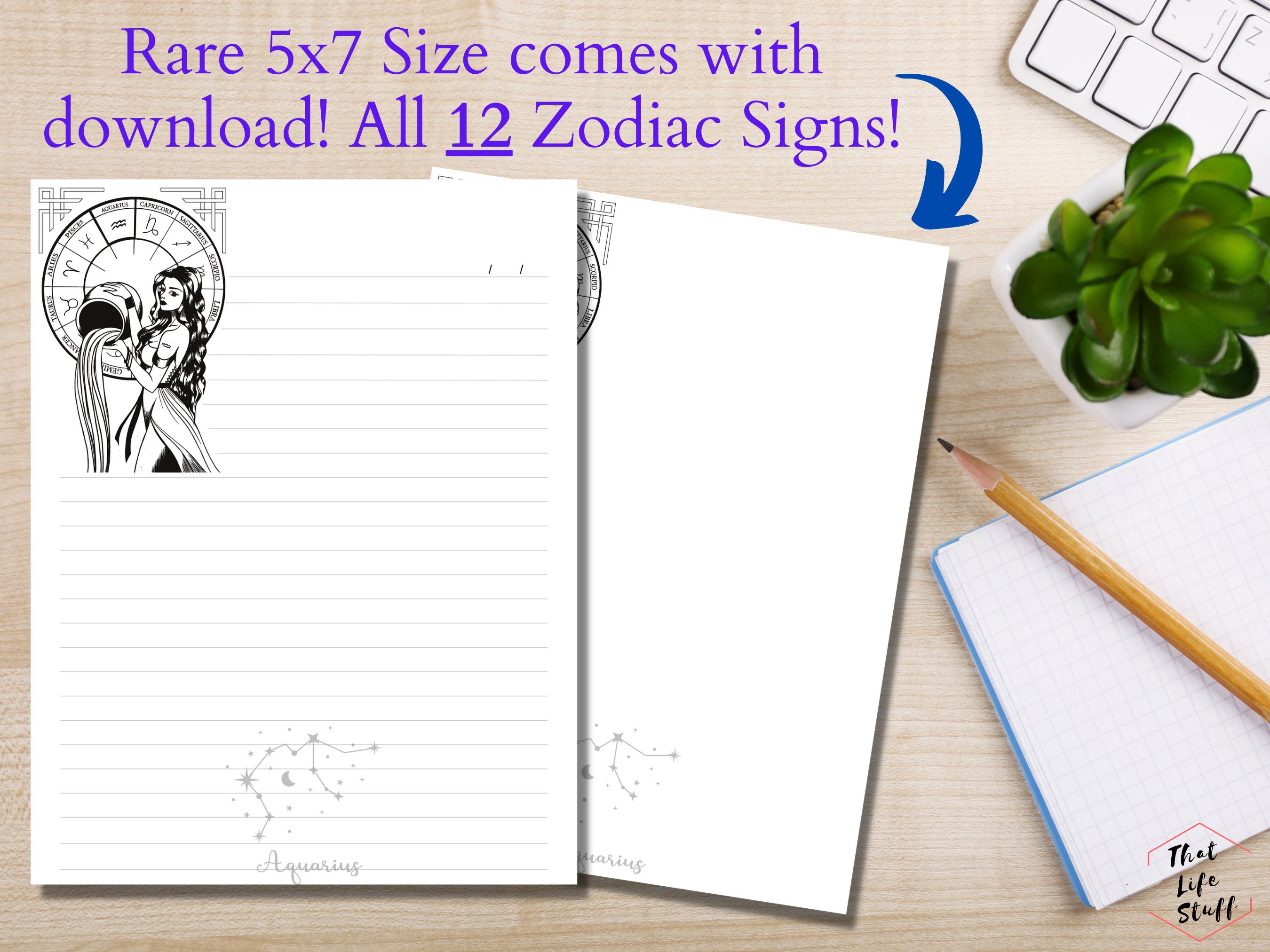 Zodiac Printable Stationery, 12 Houses Digital Paper, Astrology ...