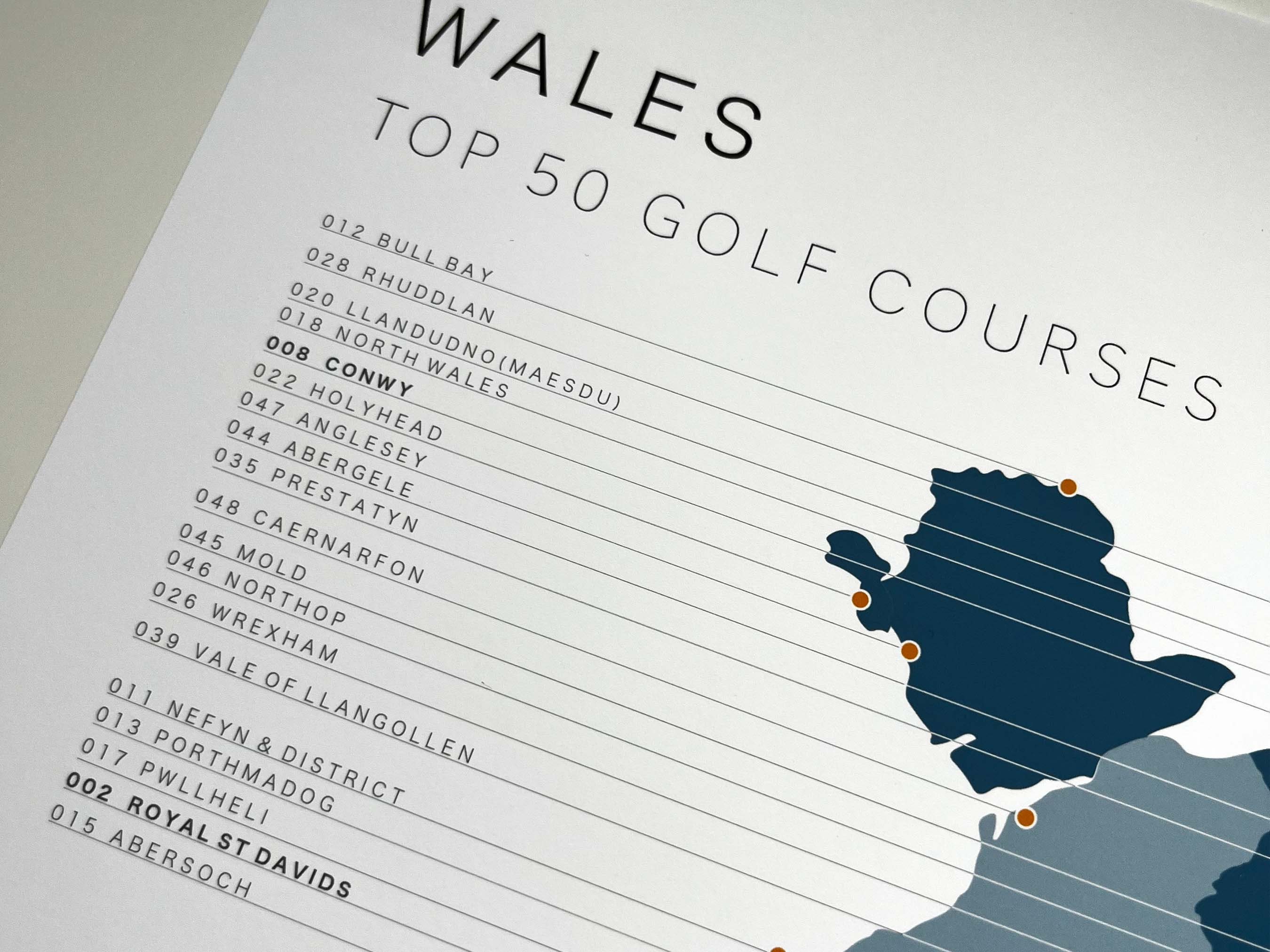 Wales Golf Map Checklist Blue Top 50 Courses golf Gift, Golf Lover ...