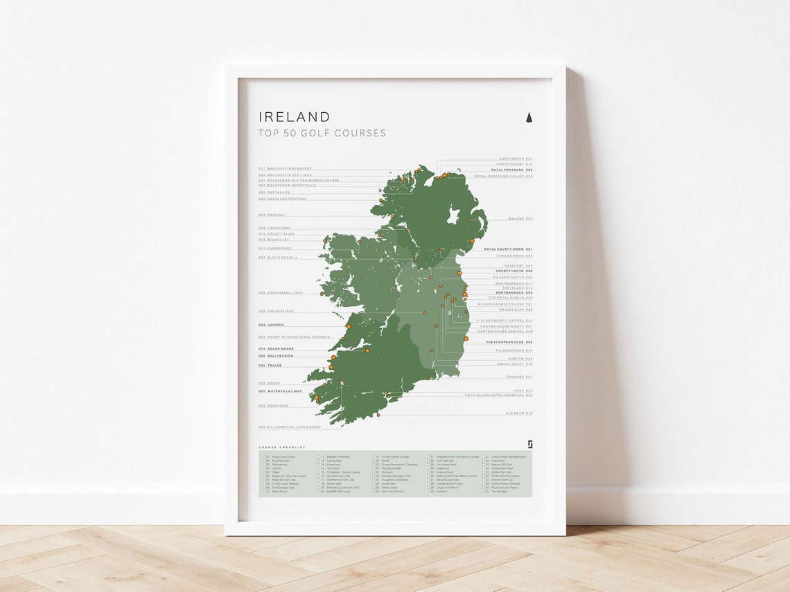 Ireland Golf Map Checklist Top 50 Courses golf Gift Golf - Etsy