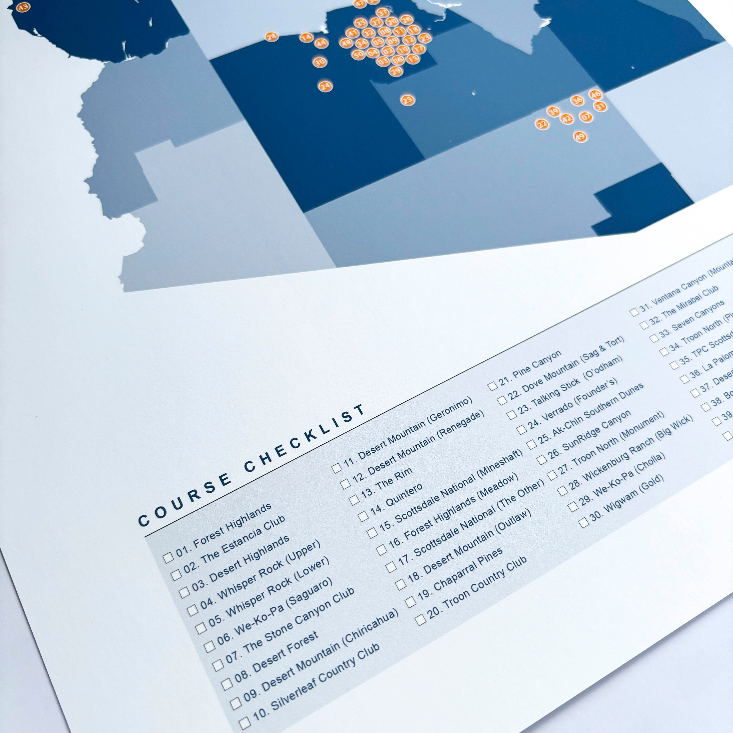 Arizona: Blue Map Charting Arizona's Top 50 Golf Courses - Etsy