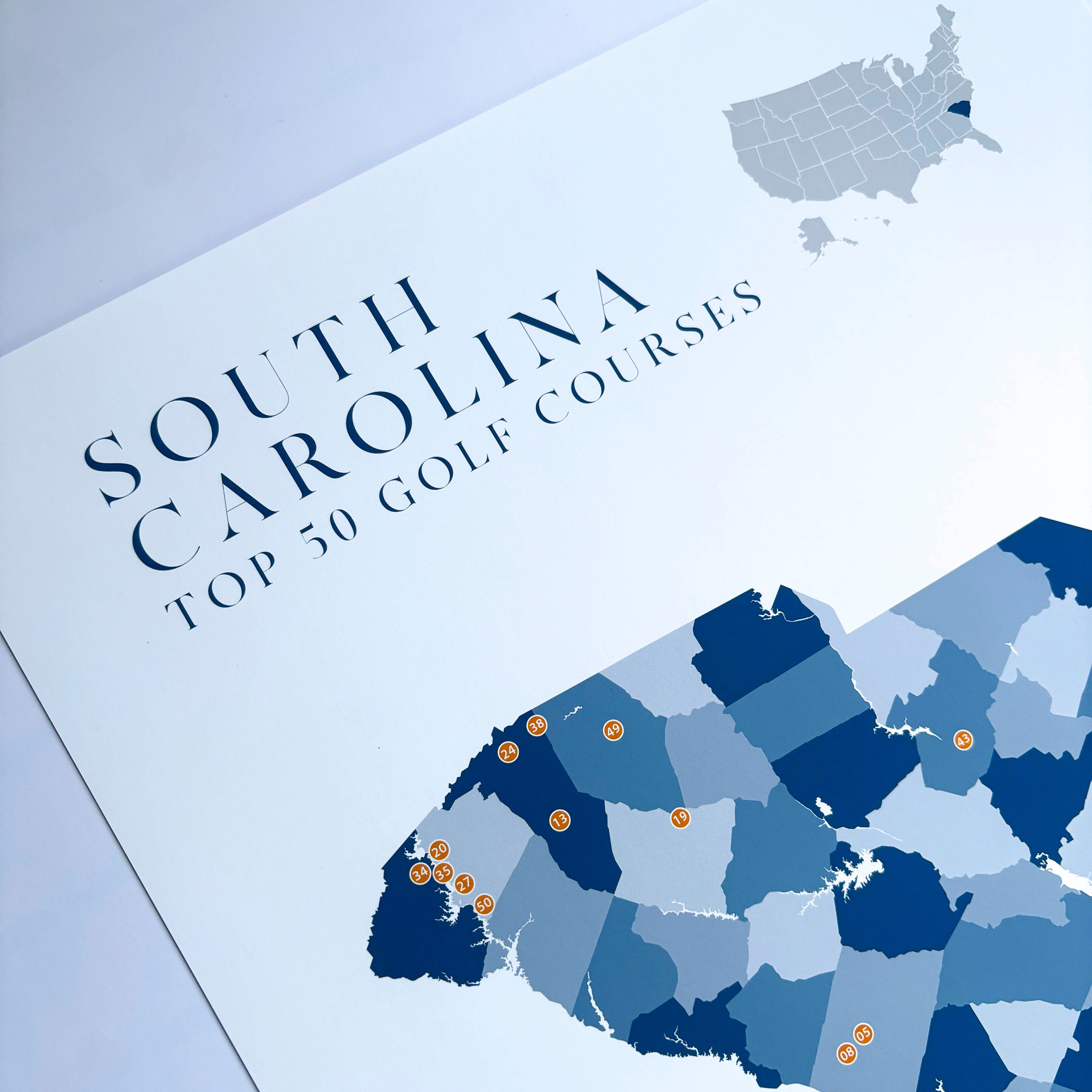 Blue Map of South Carolina's Top 50 Courses - Etsy