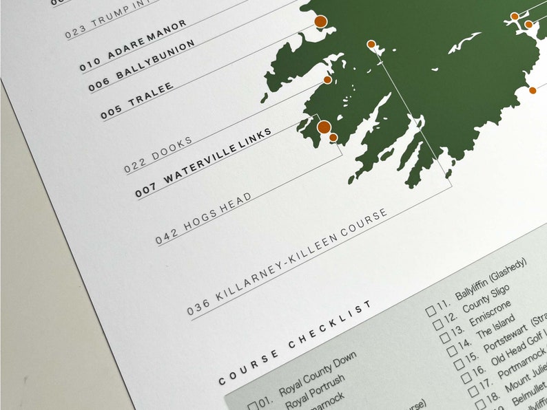 Ireland Golf Map Checklist Top 50 Courses golf Gift, Golf Lover, Golf ...