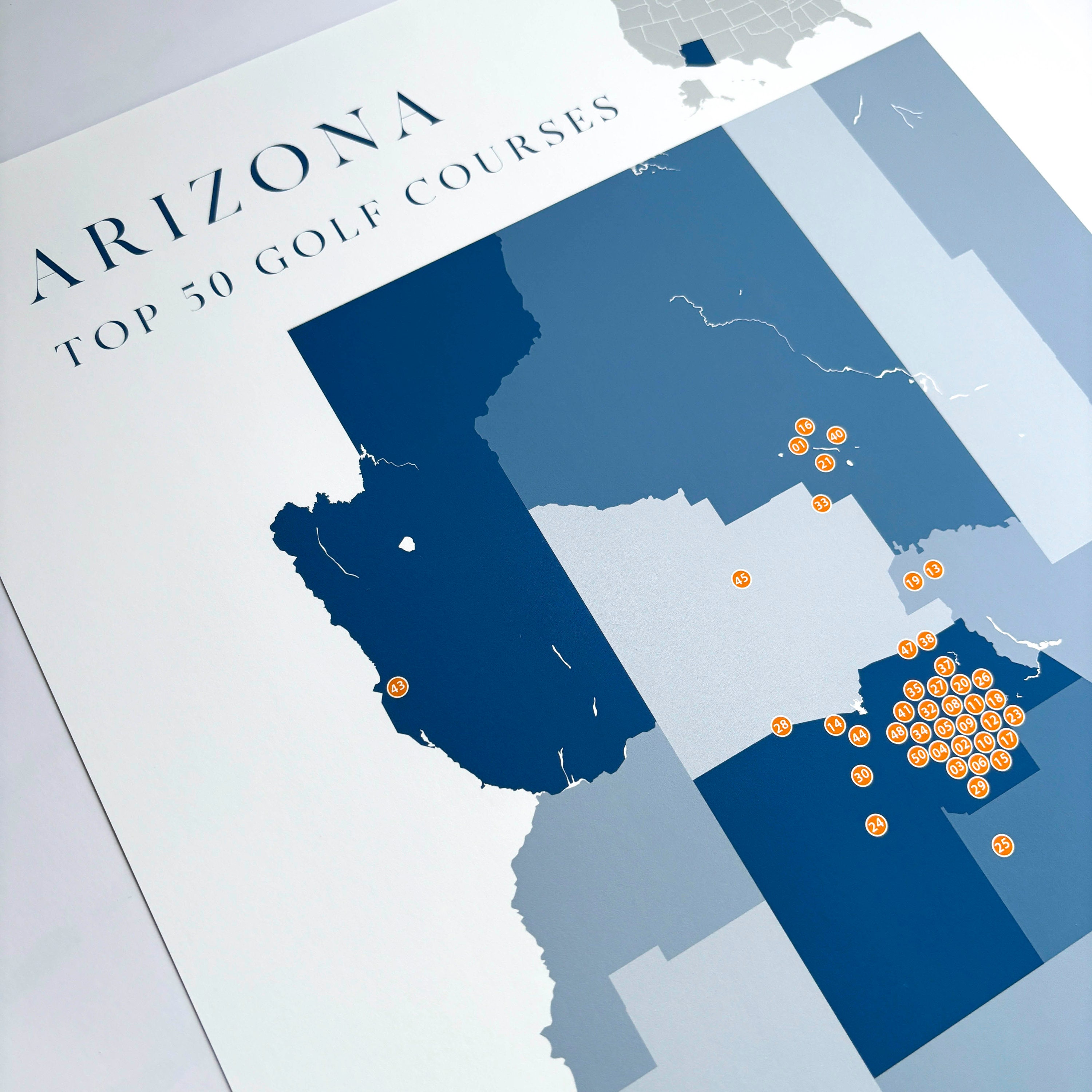 Arizona: Blue Map Charting Arizona's Top 50 Golf Courses - Etsy
