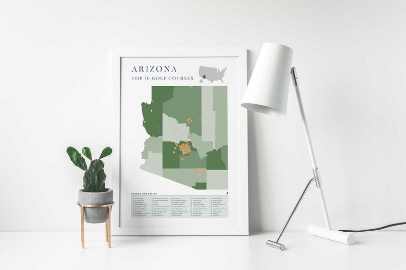 Arizona Golf: Green Map Spotlighting the State's Top 50 Courses - Etsy
