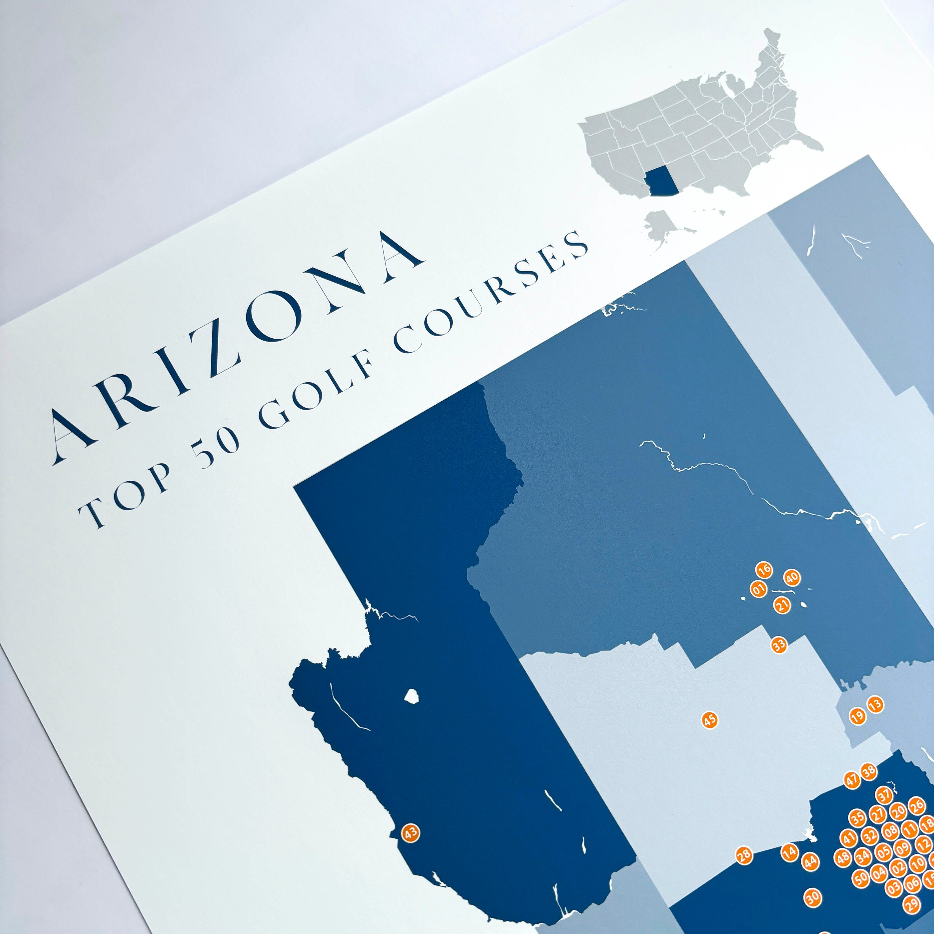Arizona: Blue Map Charting Arizona's Top 50 Golf Courses - Etsy