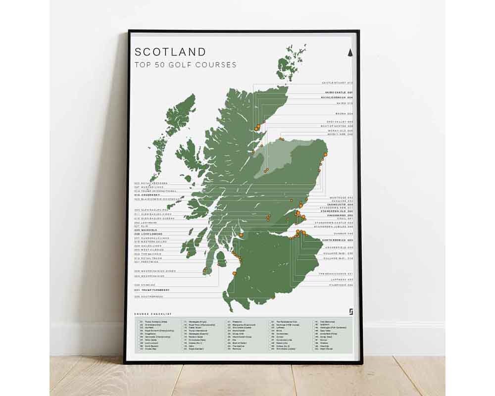 Scotland Golf Map Checklist Top 50 Courses Golf Gift Golf | Etsy