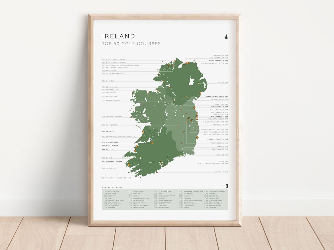 Ireland Golf Map Checklist - Top 50 Courses (golf Gift, Golf Lover ...