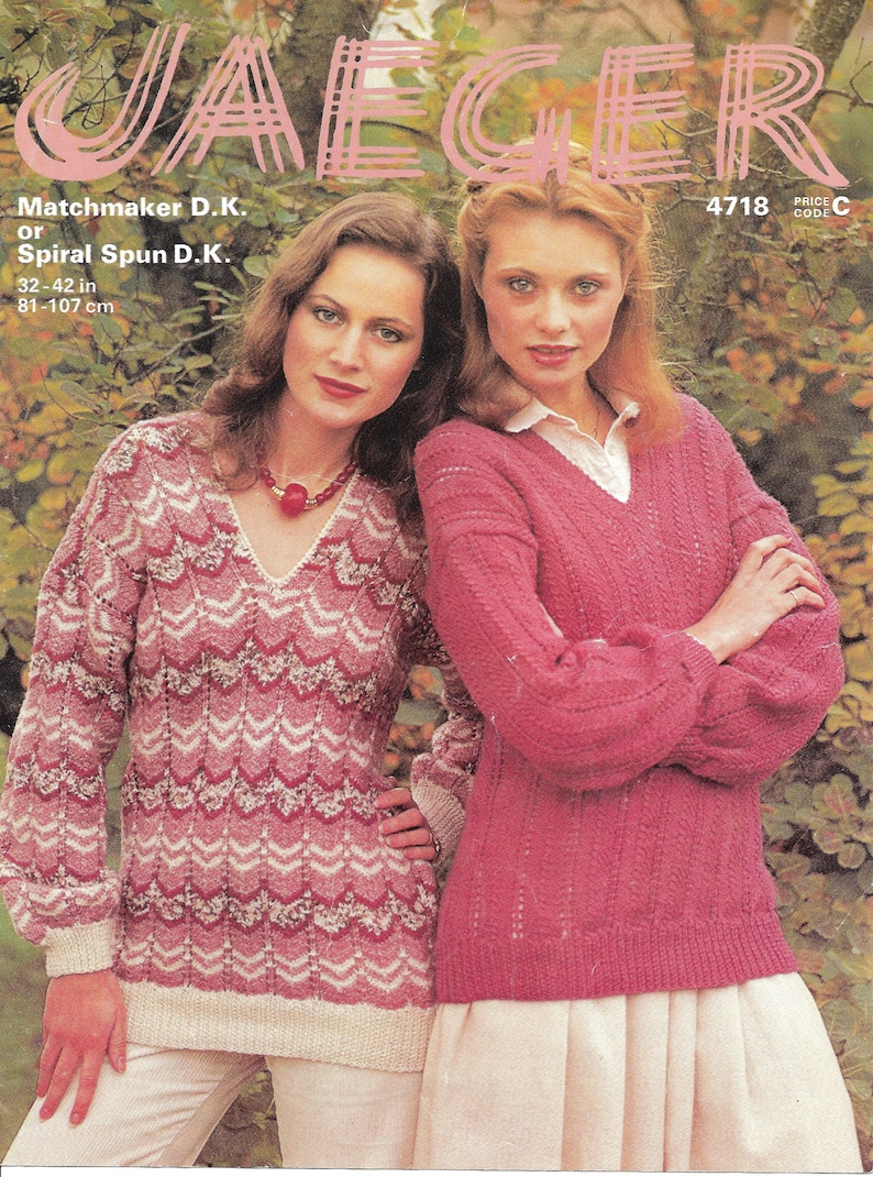 V Neck Knitting Pattern, Vintage Ladies Jaeger Pattern, Jumper Knitting ...