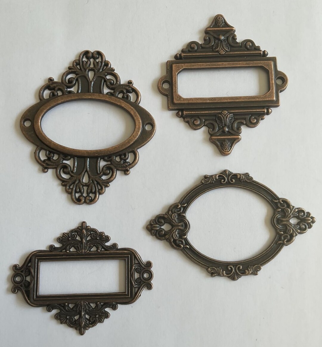 4 X RED Metal Frames, Retro Antique Carved Vintage Look Bookplate ...