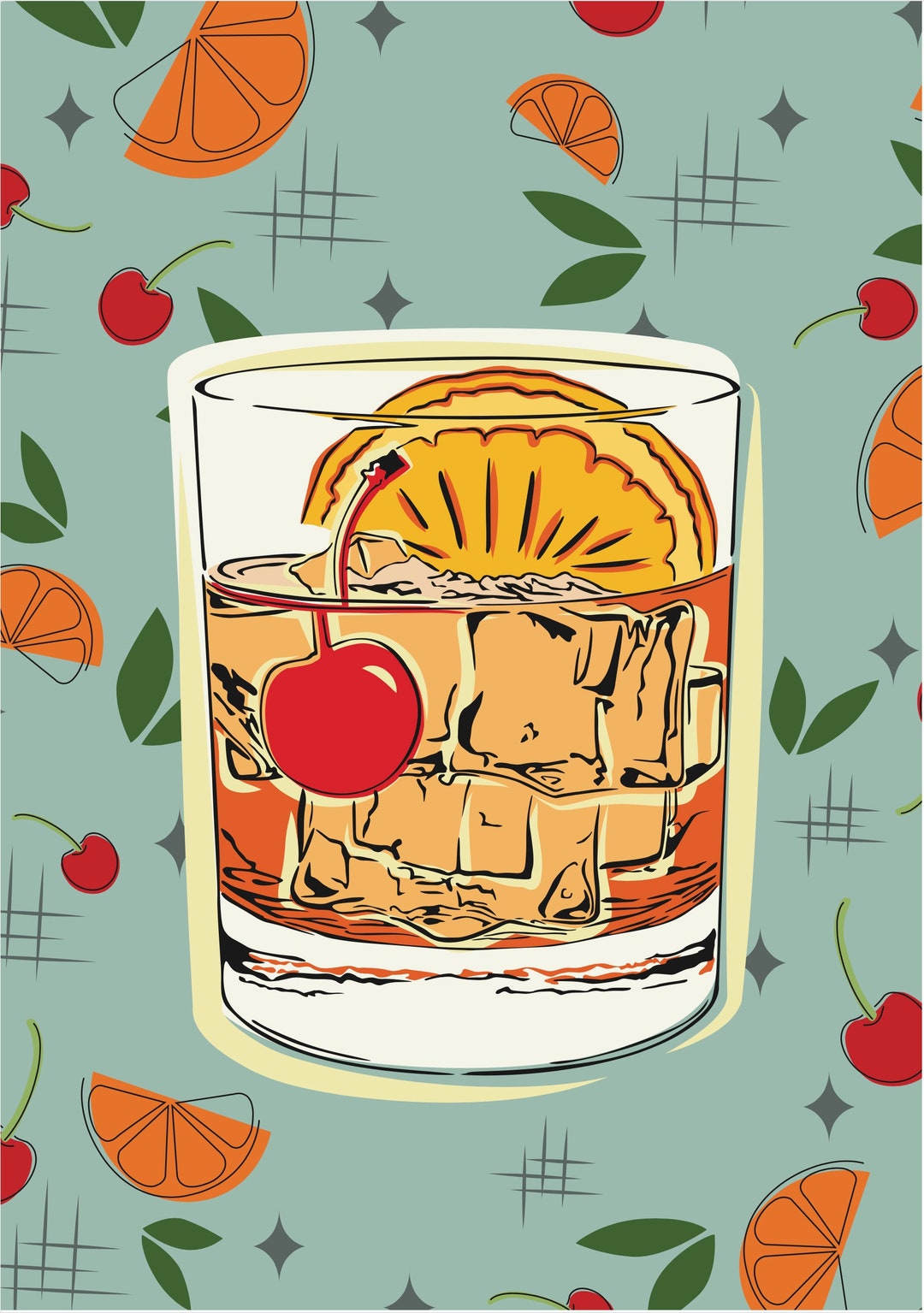 Brandy Old Fashion Illustration Print - Etsy