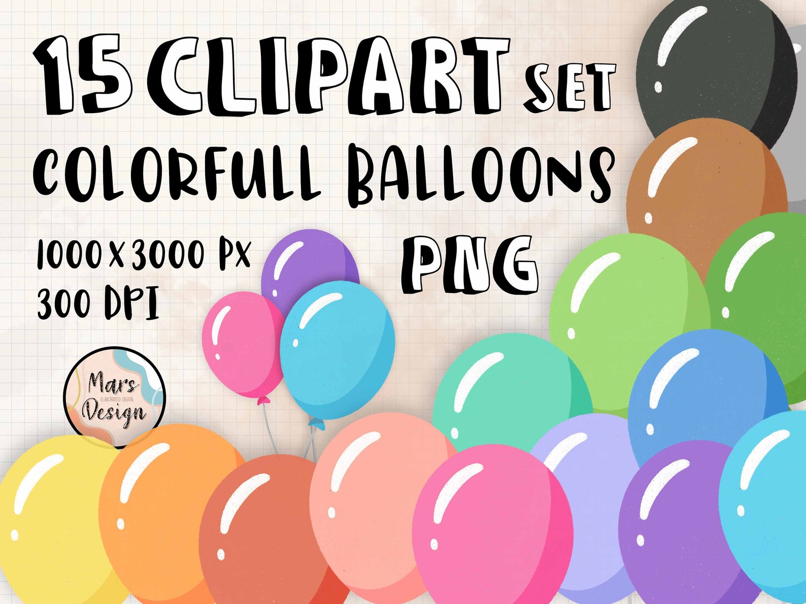 Balloons Clipart in Rainbow Colors, Instant Digital Download,clipart ...