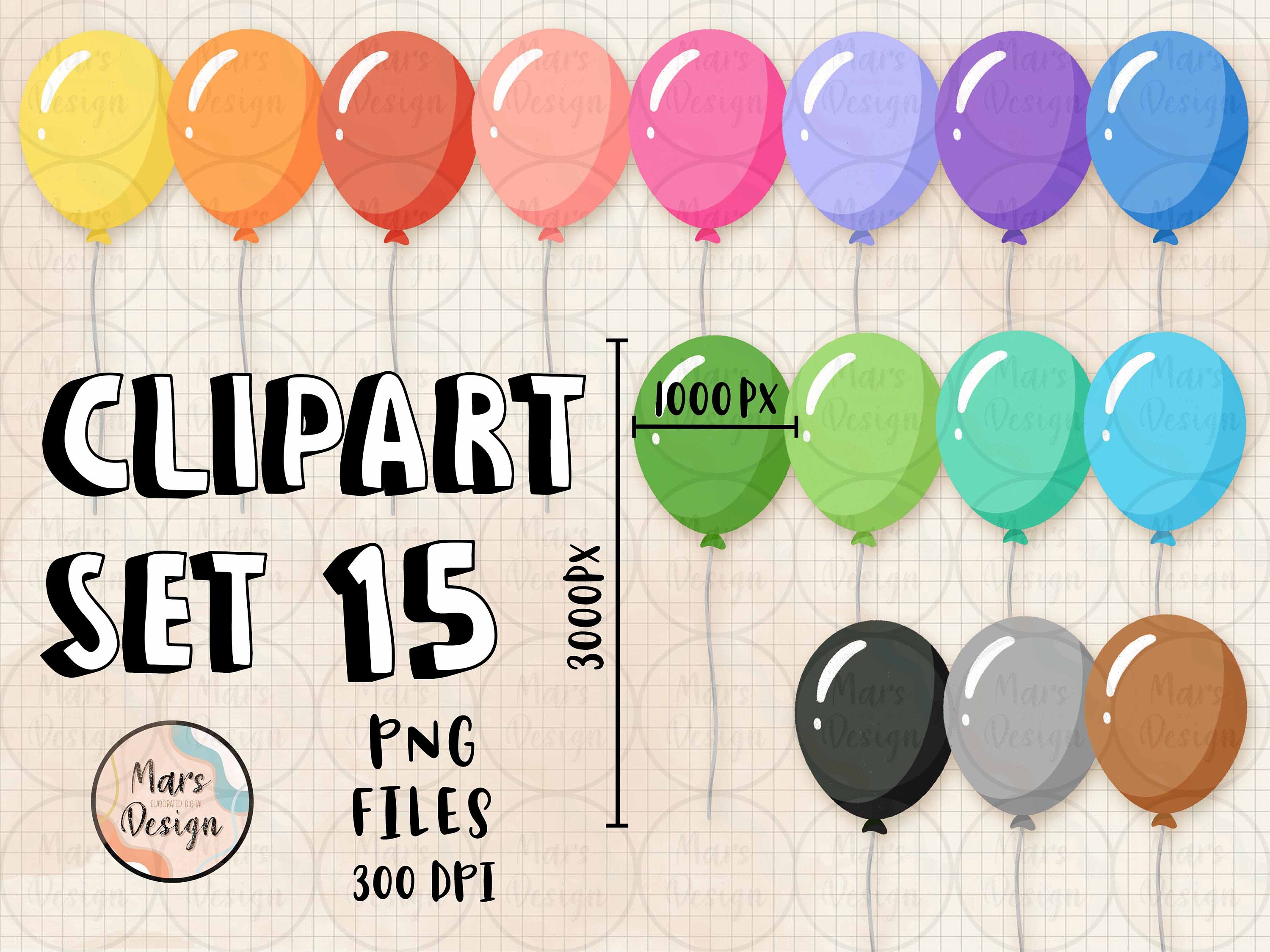 Balloons Clipart in Rainbow Colors, Instant Digital Download,clipart ...