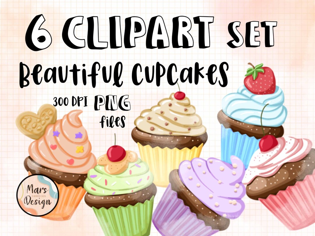Cupcakes Clipart Set: Colorful PNG Illustrations (digital Download) - Etsy