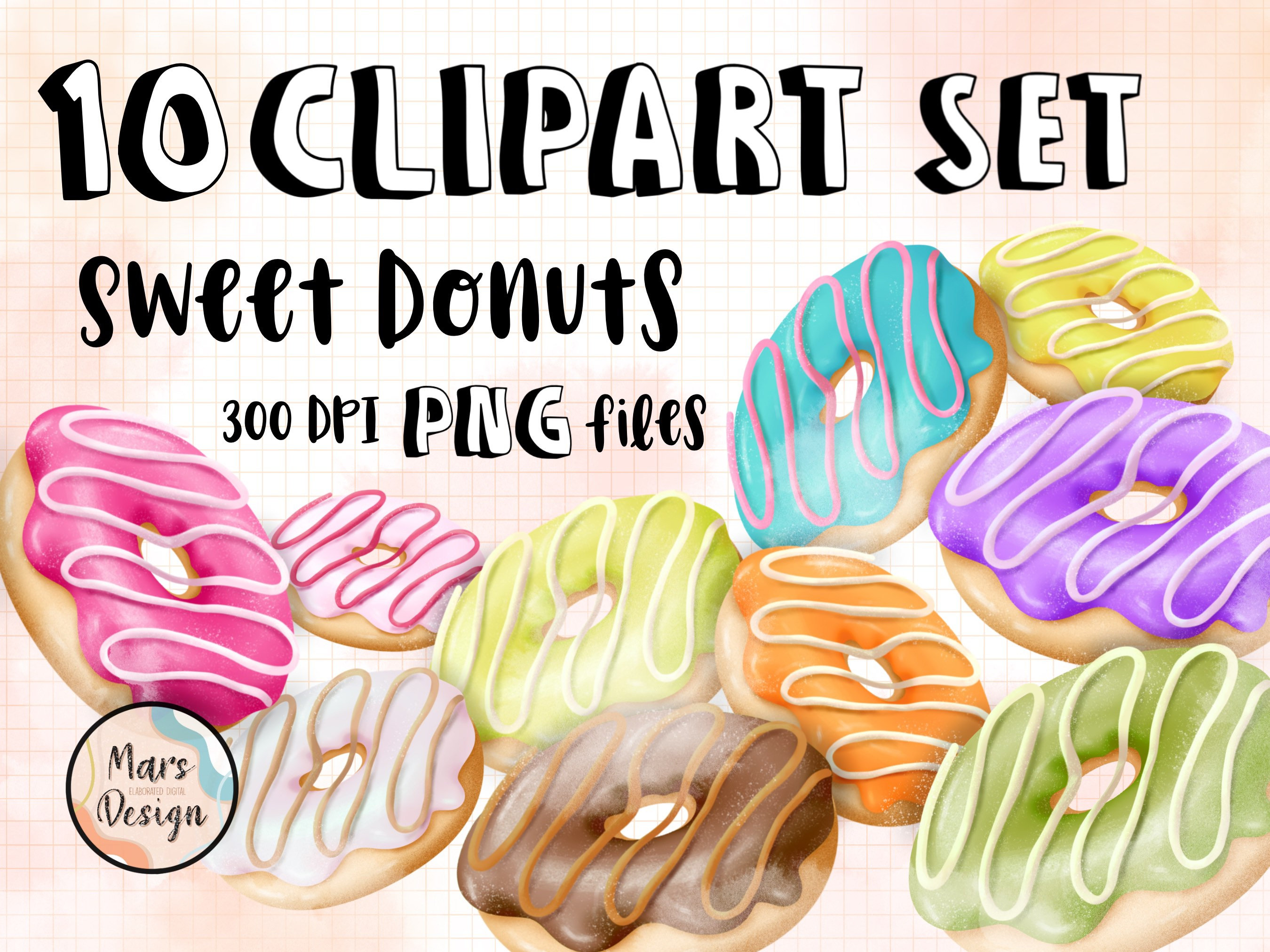 Donuts Clipart in Rainbow Colors, Instant Digital Download,clipart ...