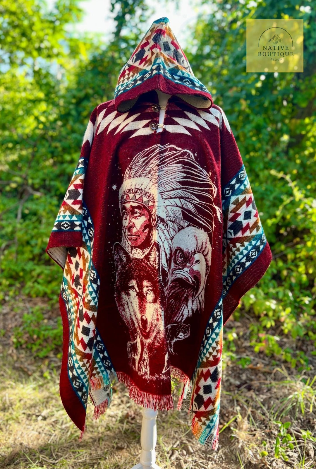 Handmade Native American Poncho | Wolf, Eagle Design - Etsy