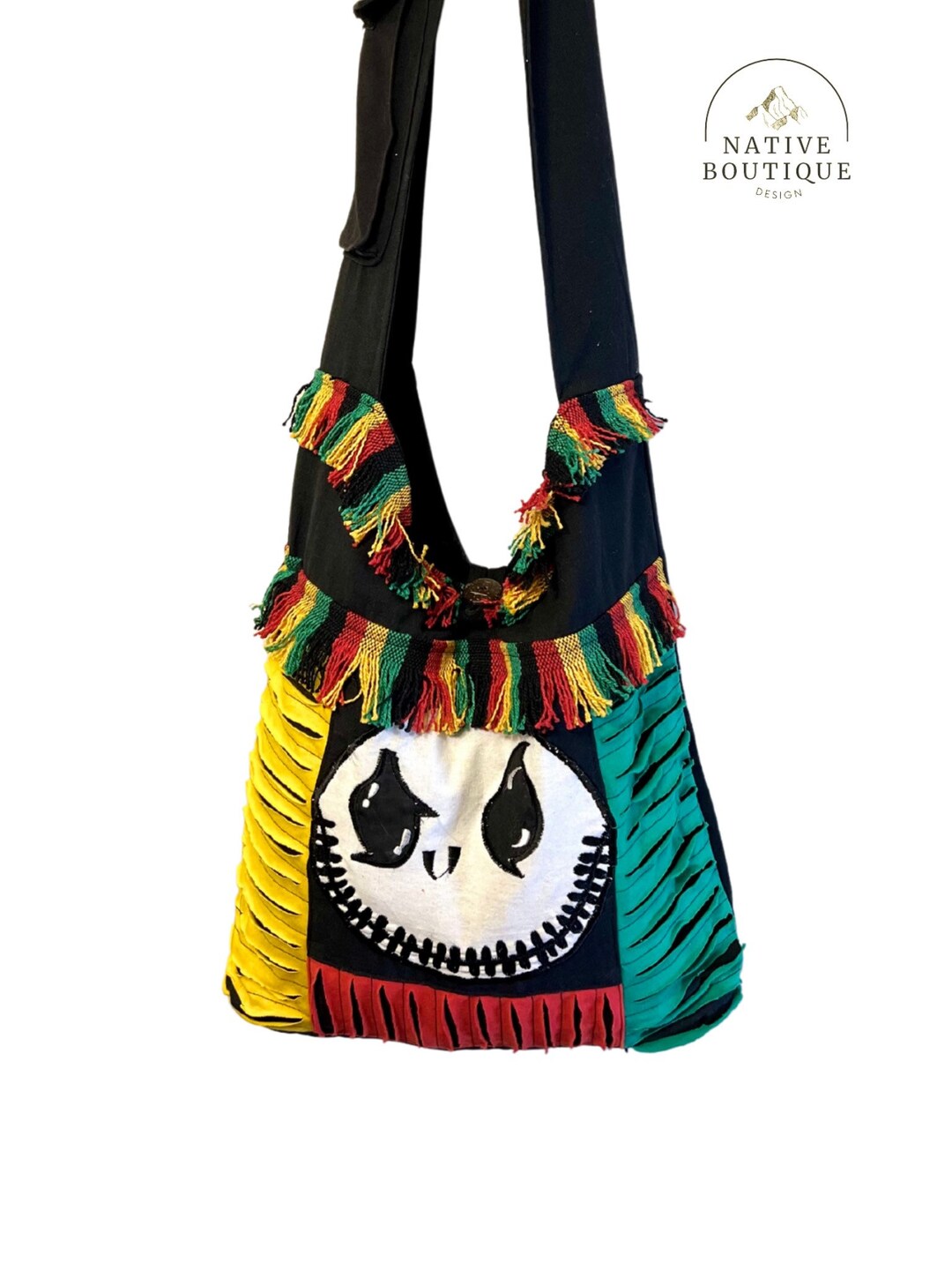 Rasta Fringe Jack the Skeleton Hobo Bag With Strap Pocket Christmas ...