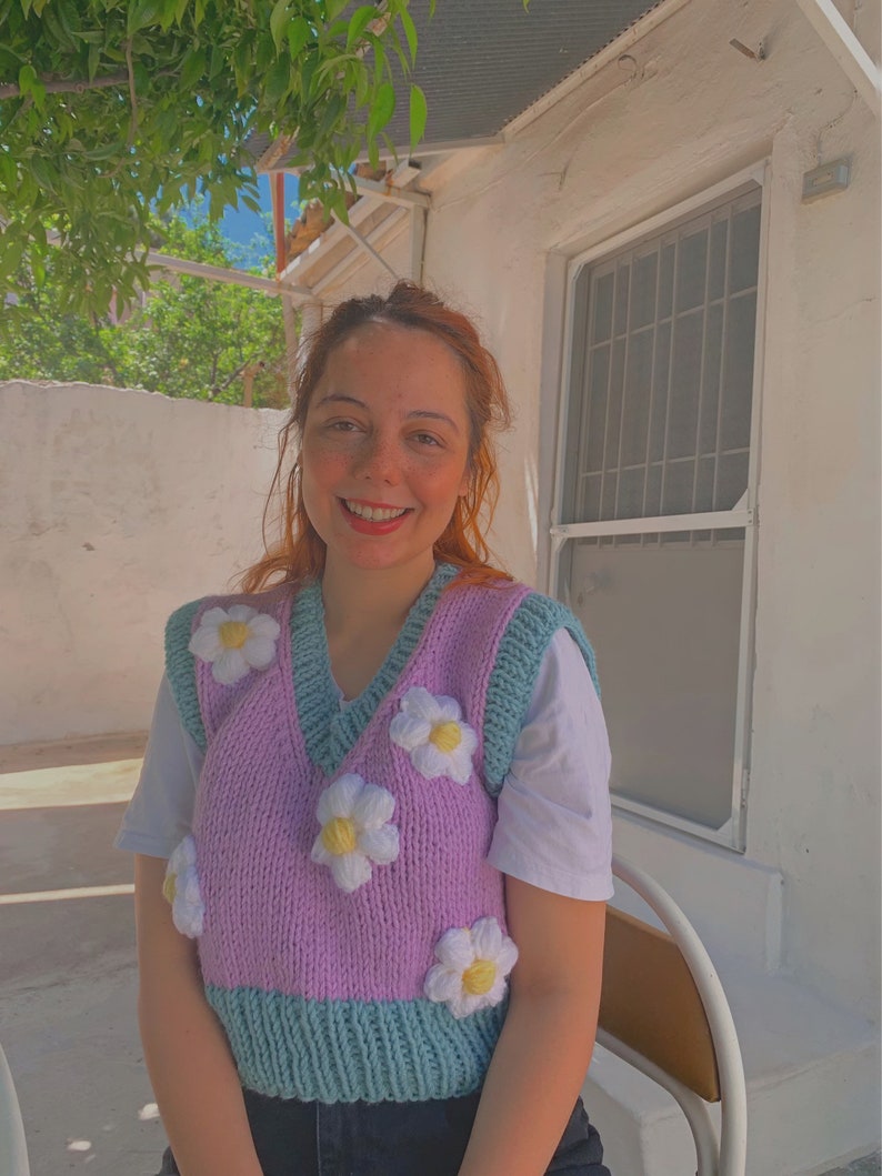 Purple and Blue Daisy Vest Knit Crop Bloom Vest Daisy | Etsy