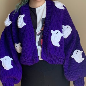Ghost Halloween Knit Cardigan, Handknitted Halloween Sweater, Dark ...