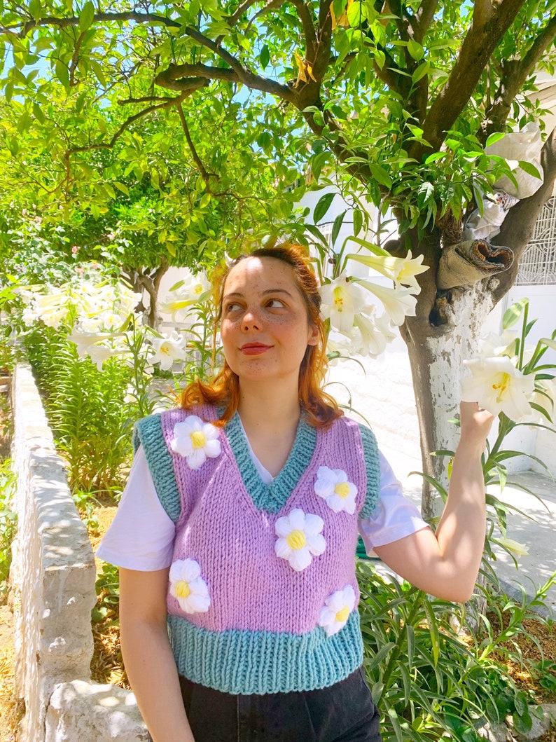Purple and Blue Daisy Vest Knit Crop Bloom Vest Daisy | Etsy