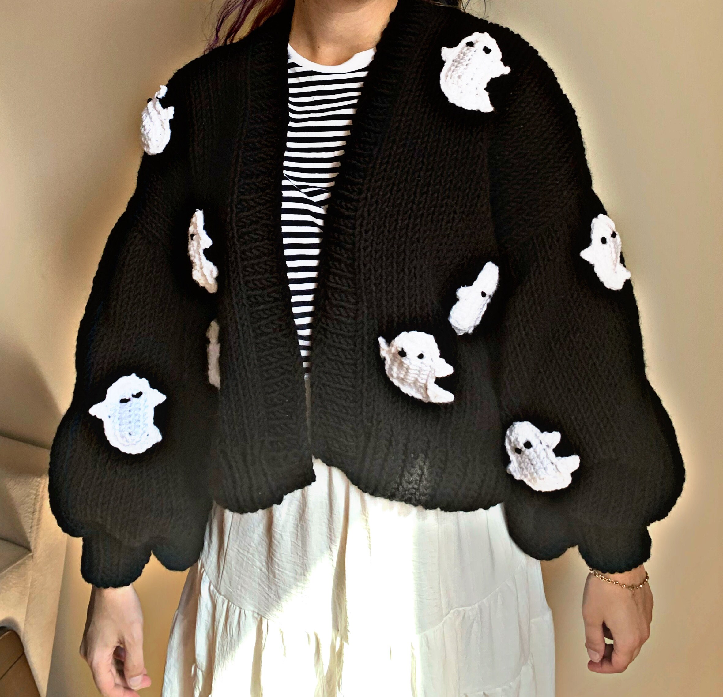 Ghost Halloween Knit Cardigan Handknitted Halloween Sweater - Etsy