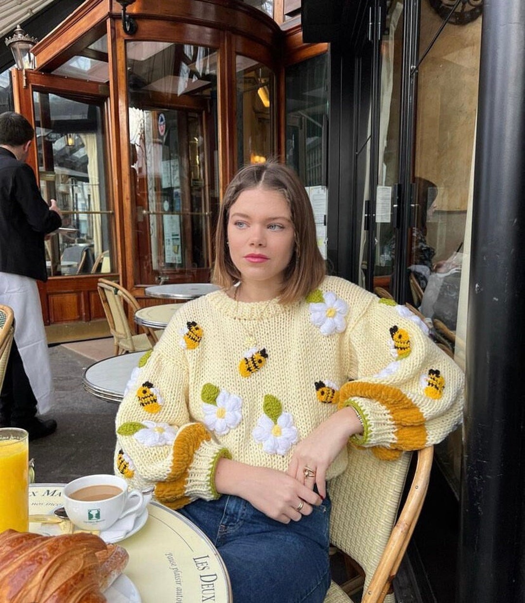 Crop Bee Knit Cardigan Big Colorful Bee Sweaterchunky - Etsy