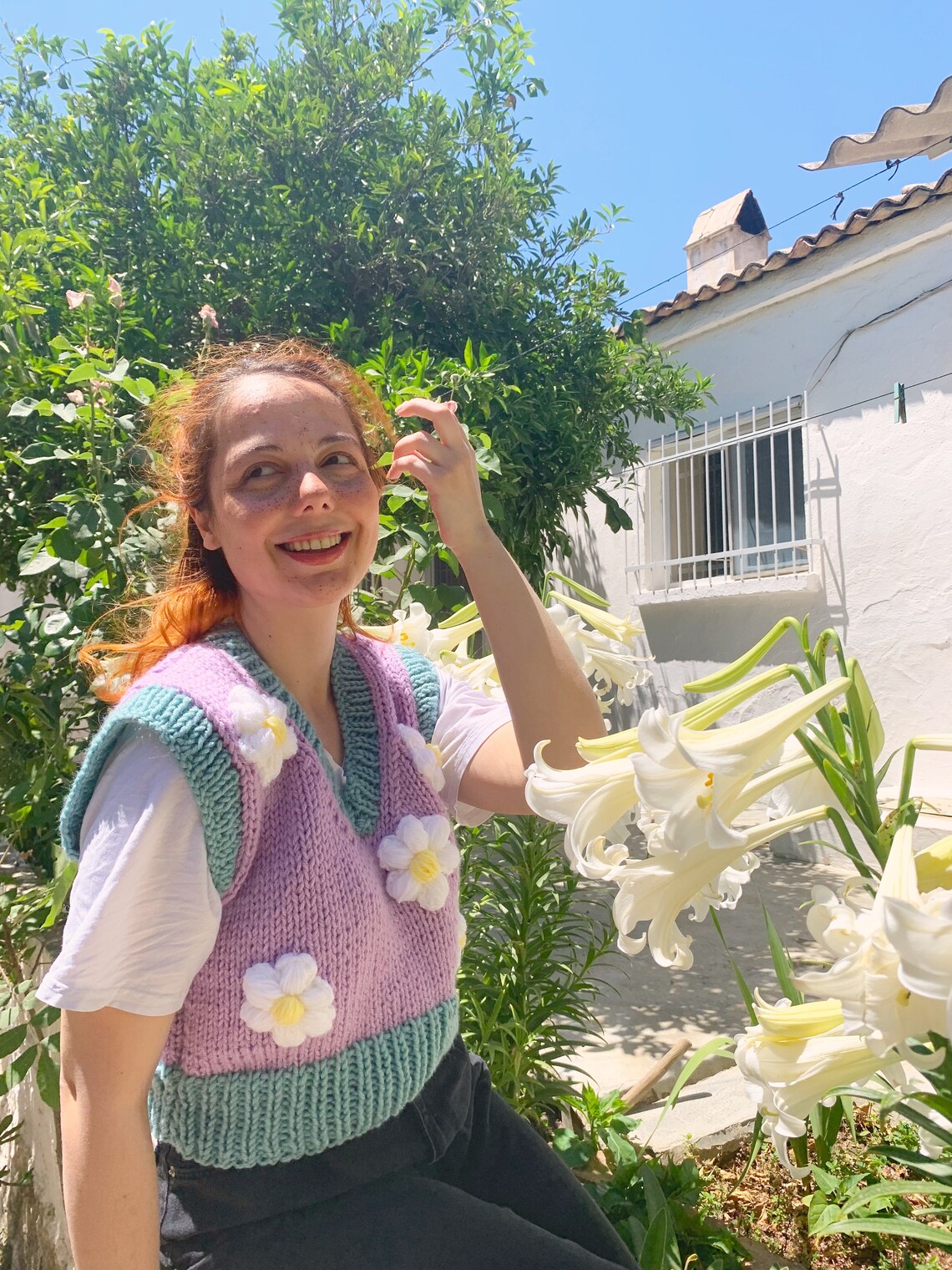 Purple and Blue Daisy Vest Knit Crop Bloom Vest Daisy | Etsy