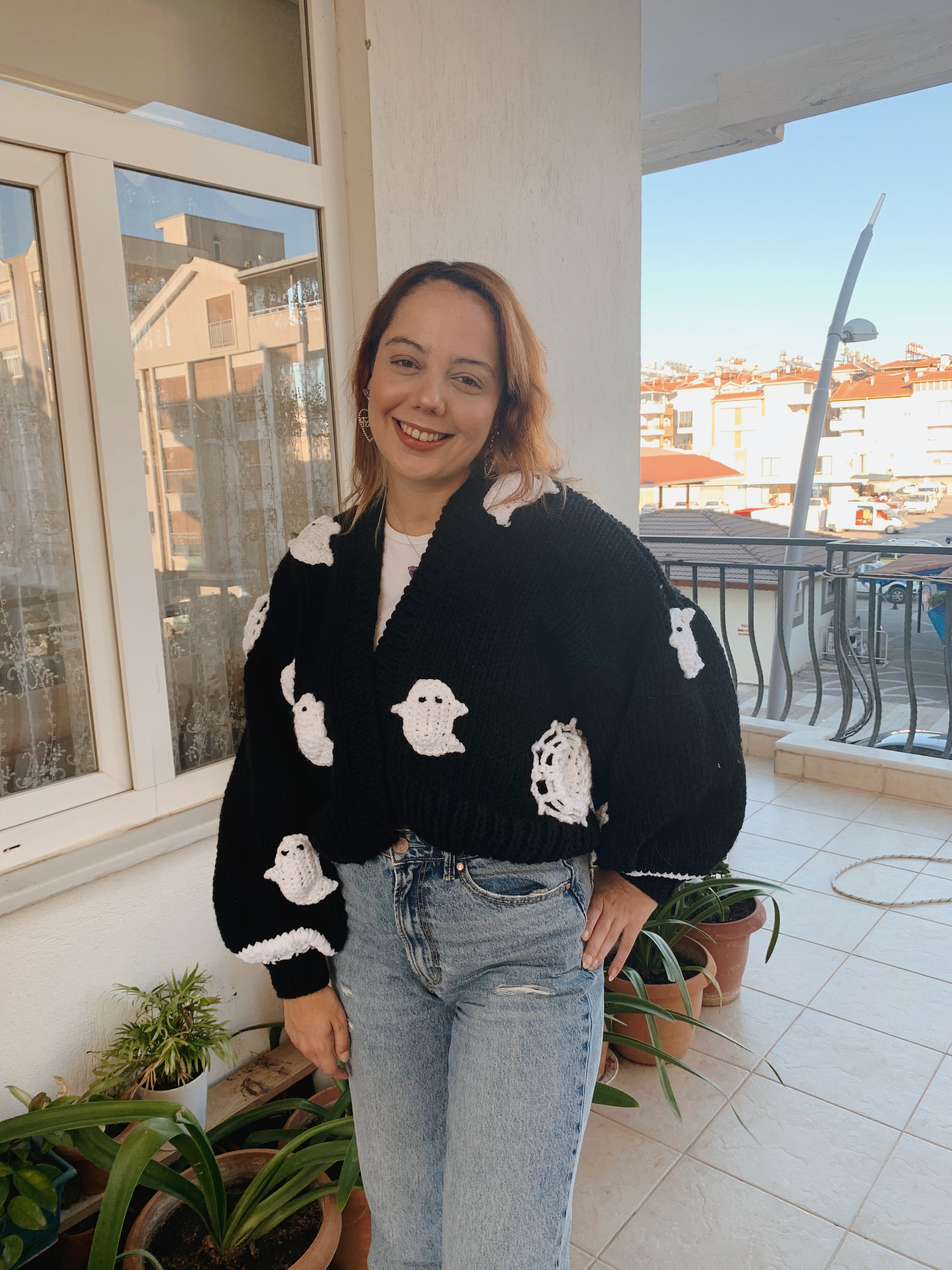 Ghost Cardigan With Spiderwebs Ghost Halloween Knit Cardigan - Etsy