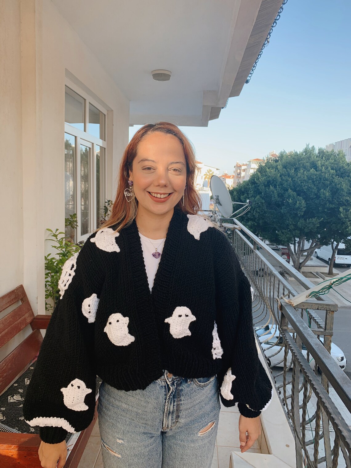 Ghost Cardigan With Spiderwebs Ghost Halloween Knit Cardigan - Etsy