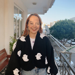 Ghost Cardigan With Spiderwebs, Ghost Halloween Knit Cardigan ...