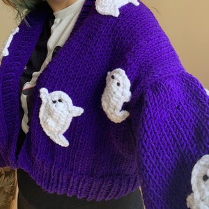Ghost Halloween Knit Cardigan, Handknitted Halloween Sweater, Dark ...