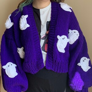 Ghost Halloween Knit Cardigan, Handknitted Halloween Sweater, Dark ...