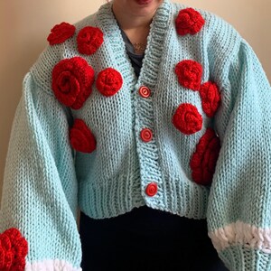 Rose Knit Cardigan, Big Rose Sweater,chunky Sweater, Big Flowers Jacket ...