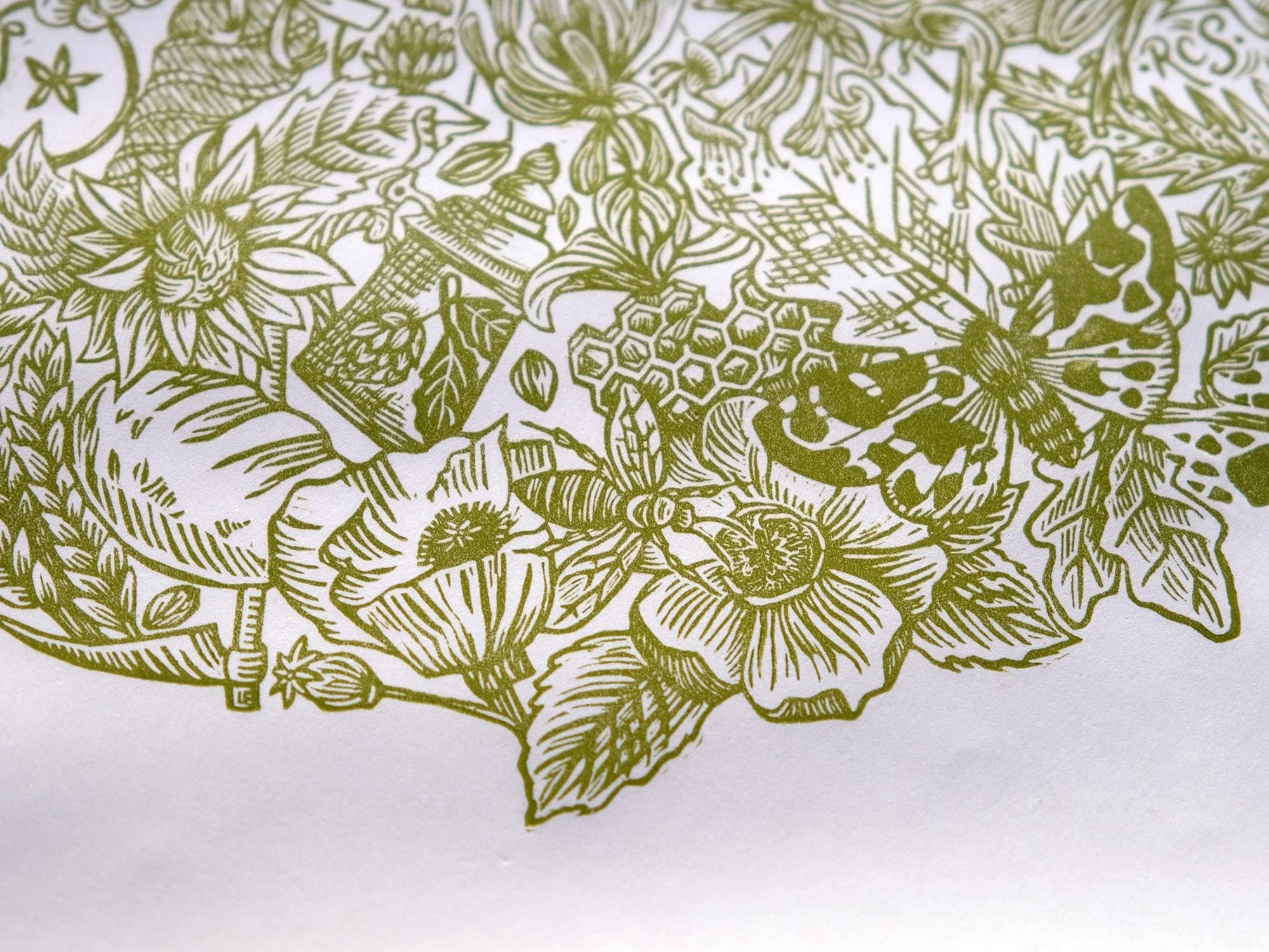 Wheel of the Year GREEN Botanical Folklore Circle Pagan Lino Print ...