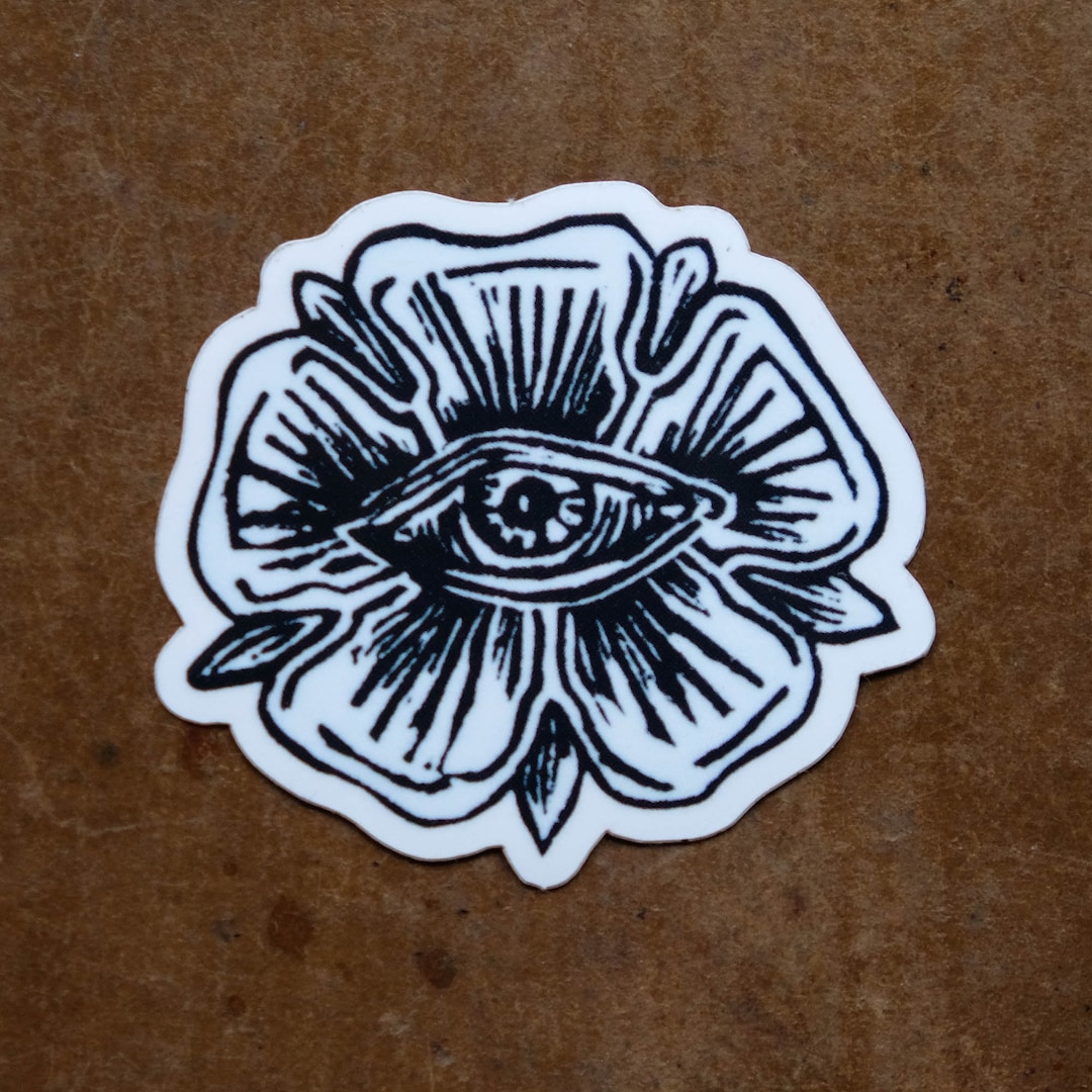Medieval Eye and Rose Single Sticker, Glossy Vinyl, Botanical Victorian ...