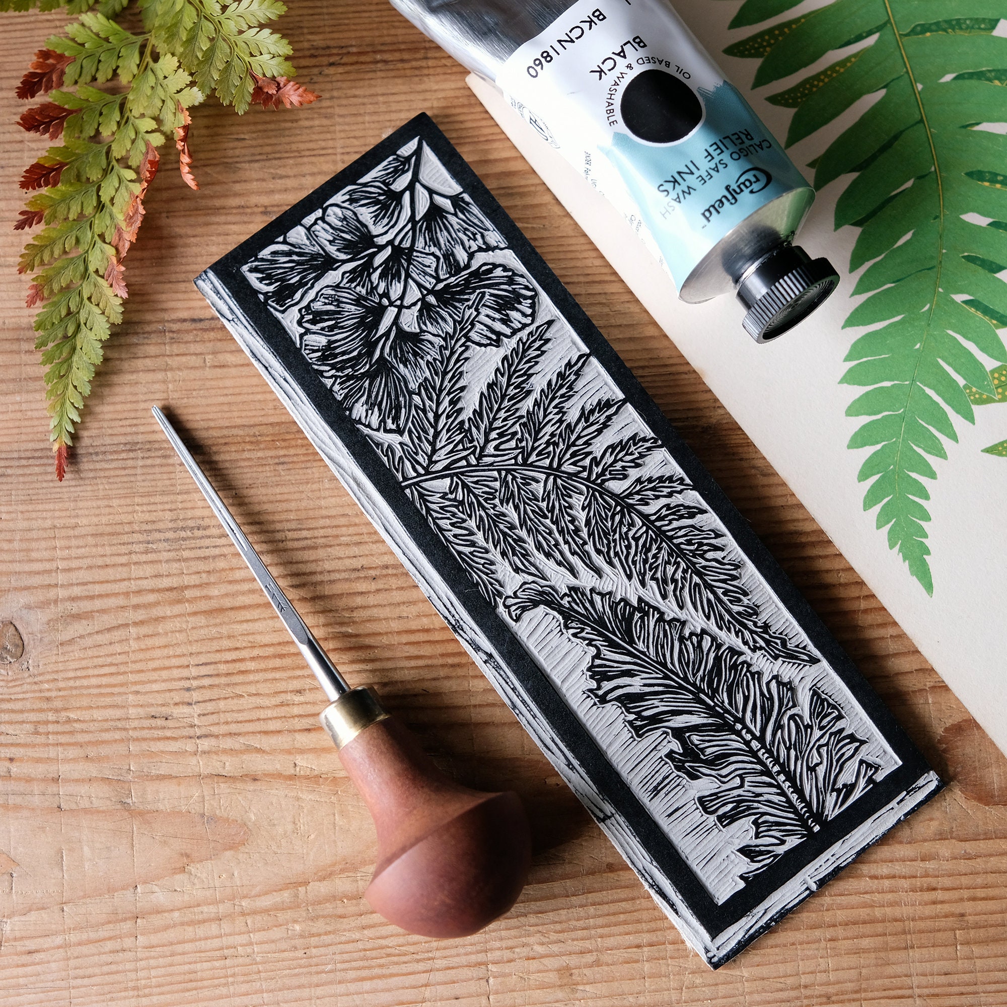 Fern Lino Print Bookmark, Original Victorian Style Handmade Stationery ...
