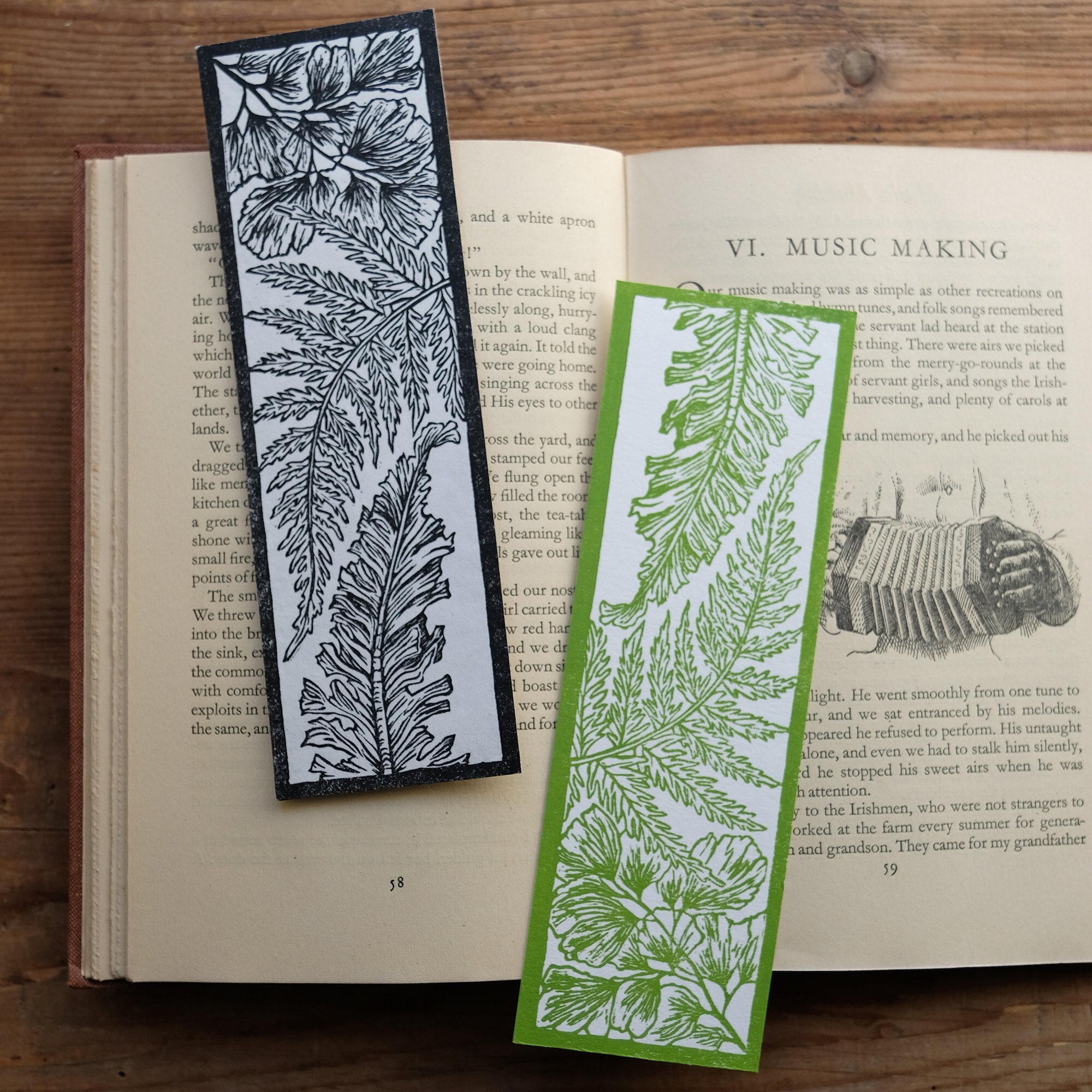 Fern Lino Print Bookmark, Original Victorian Style Handmade Stationery ...