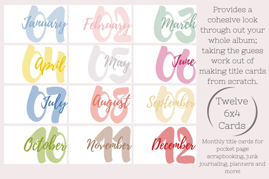 Digital Printable Monthly Title Cards for Project Life Scrapbooking ...