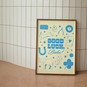 Good Luck, Babe! Print, Lucky Symbols Numbers and Charms Poster ...