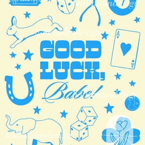 Good Luck, Babe! Print, Lucky Symbols Numbers and Charms Poster ...