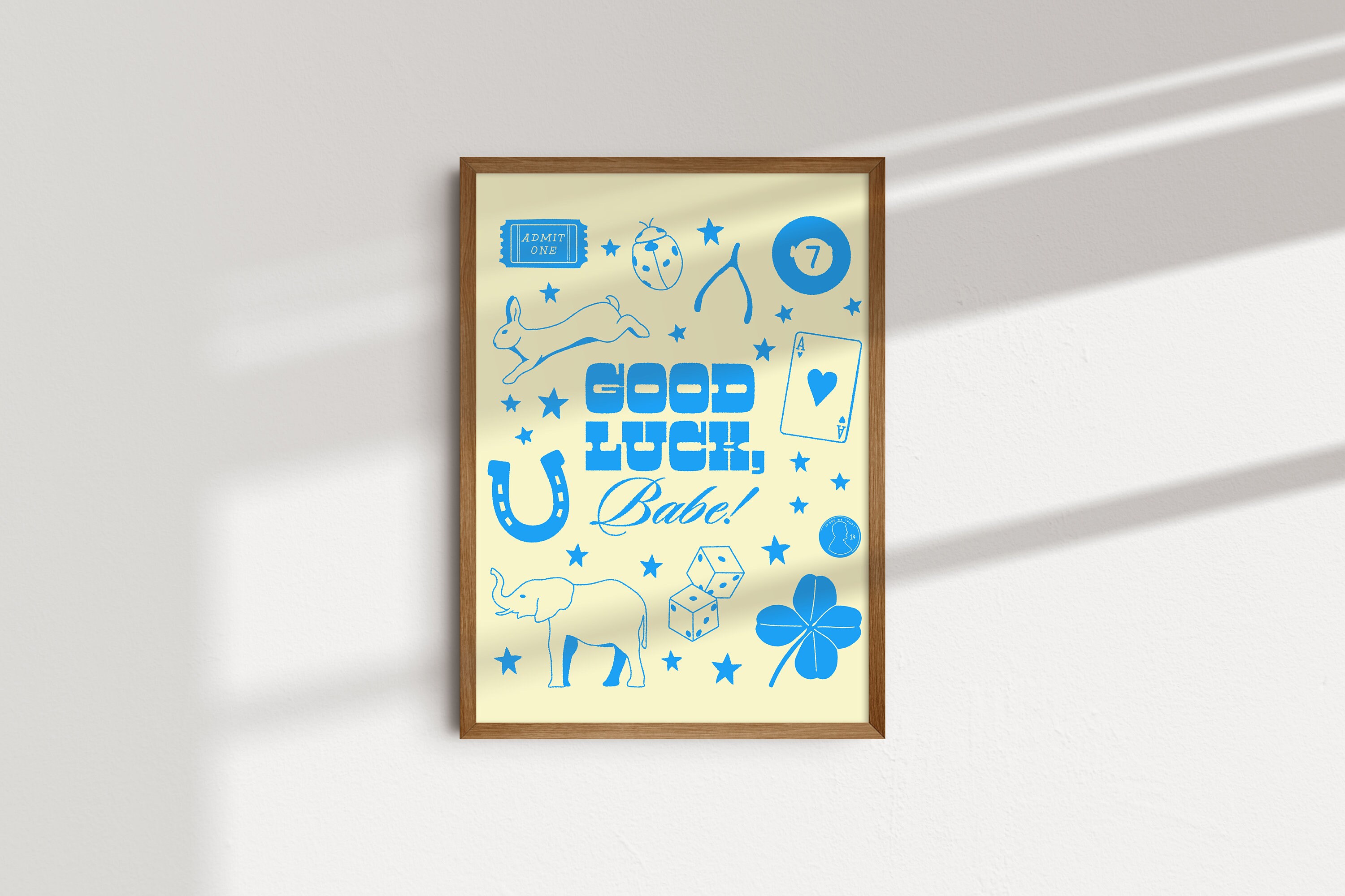 Good Luck, Babe! Print, Lucky Symbols Numbers and Charms Poster ...