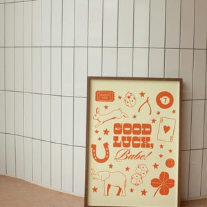 Good Luck, Babe! Print, Lucky Symbols Numbers and Charms Poster ...