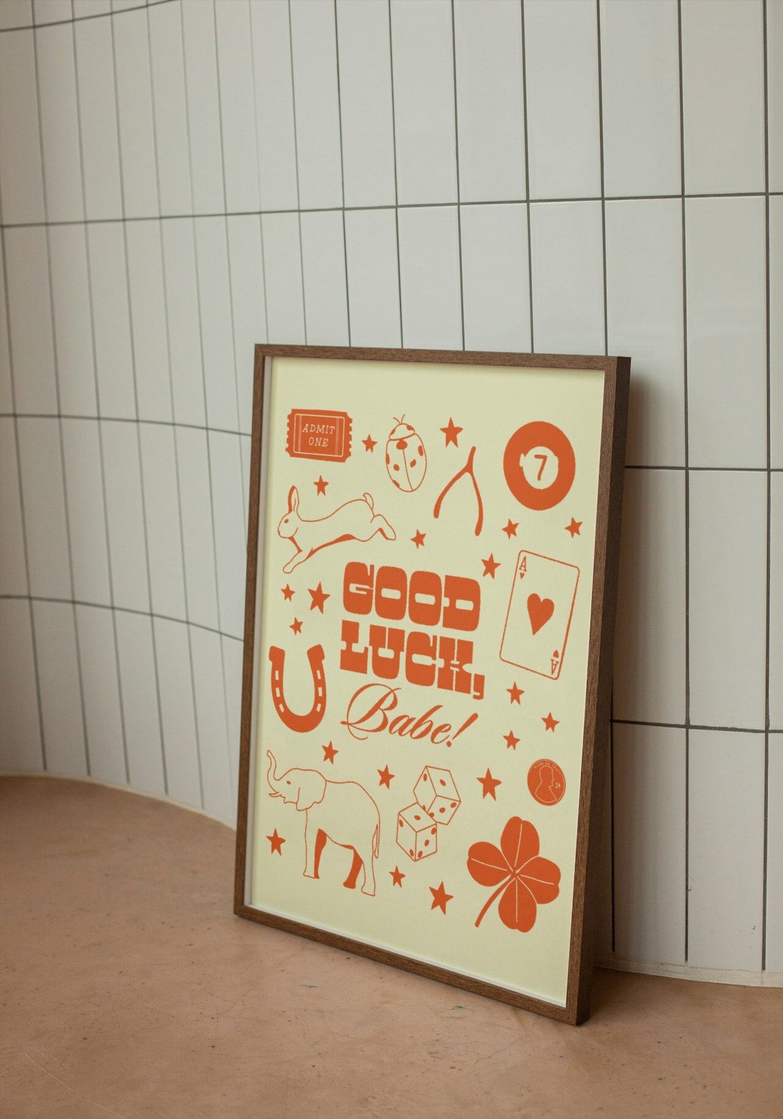 Good Luck, Babe Print, Lucky Symbols Numbers and Charms Poster, Chapell ...