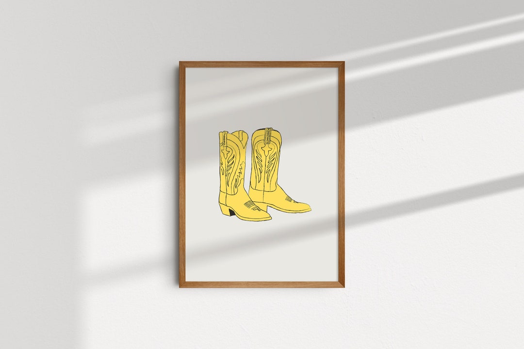 Yellow Western Cowboy Boot Print, Vintage Cowboy Sketch, Minimalist ...
