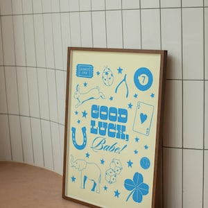 Good Luck, Babe! Print, Lucky Symbols Numbers and Charms Poster ...