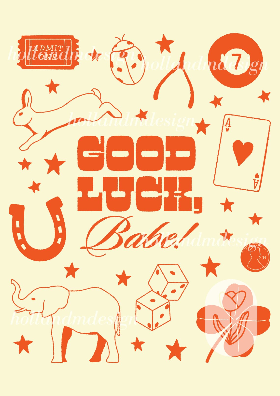 Good Luck, Babe Print, Lucky Symbols Numbers and Charms Poster, Chapell ...
