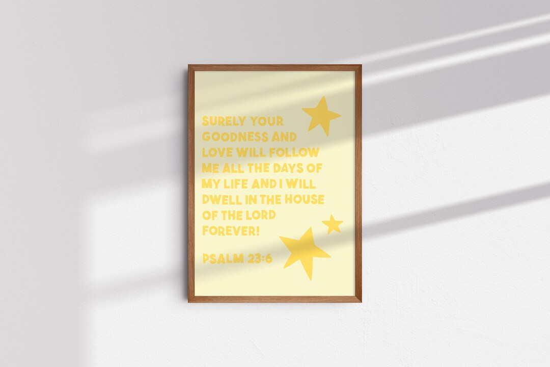 Psalm 23 Art Print | Yellow Trendy Minimalist Christian Wall Art Retro ...