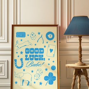 Good Luck, Babe! Print, Lucky Symbols Numbers and Charms Poster ...