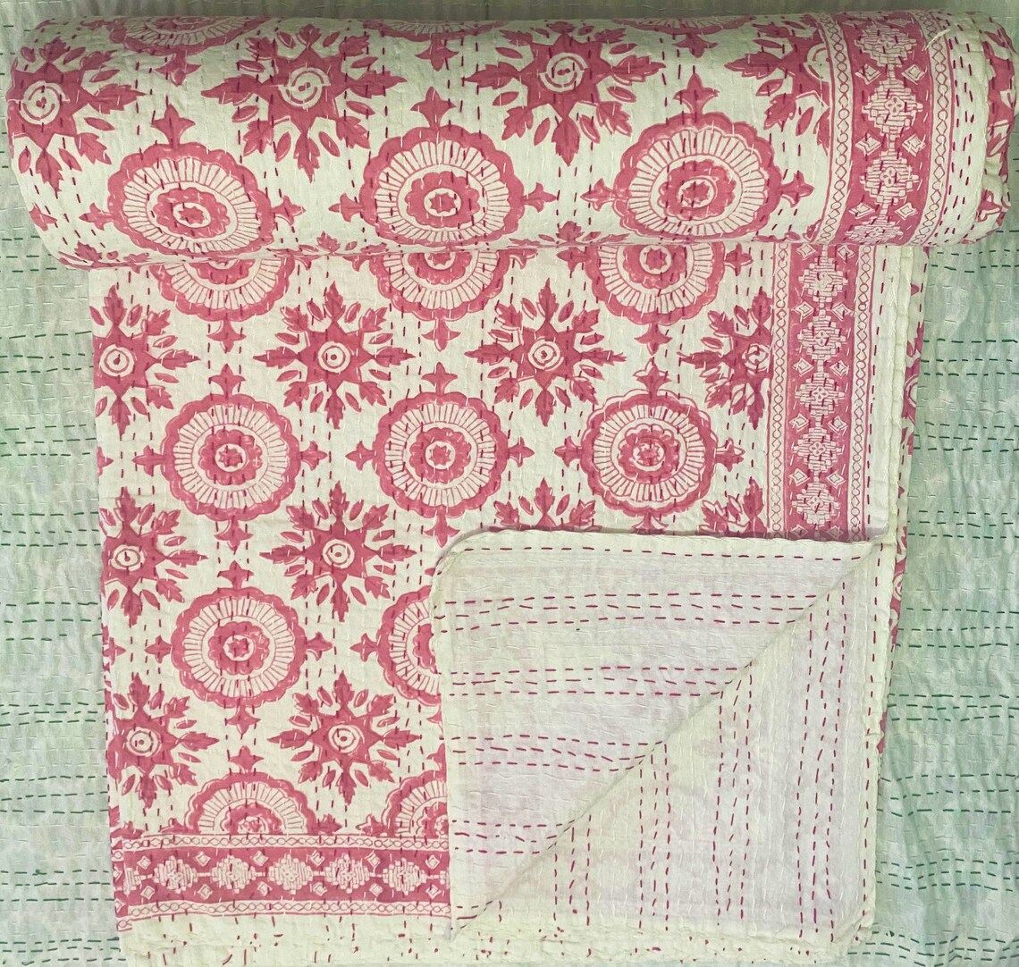 Pink and White Quilt Modern Pink Quilt Full Size Roller Rabbit - Etsy