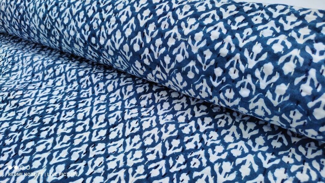 Handmade Indigo Blue Indian Handmade Block Print Kantha Quilt - Pure ...