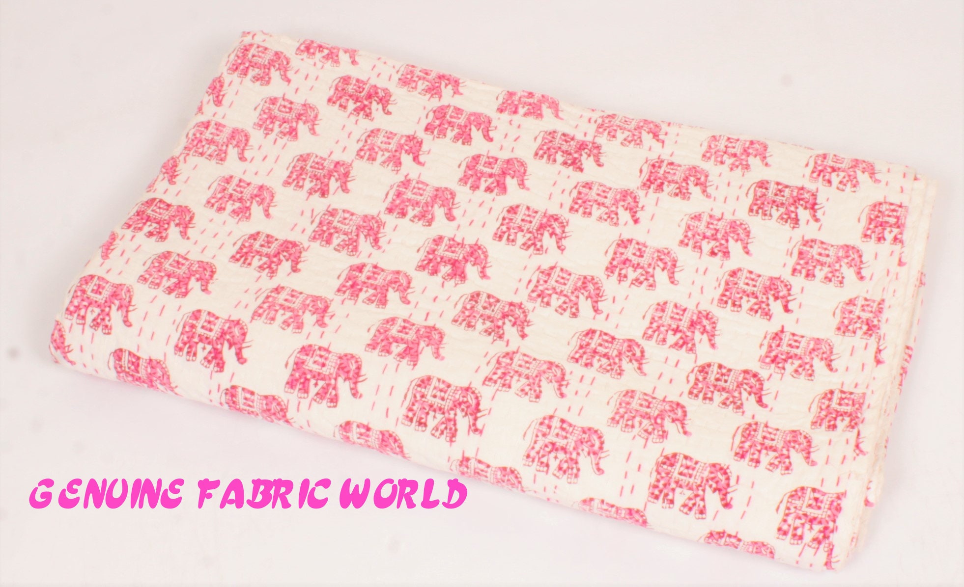 Pink Elephant Block Print Quilt Modern Pink Quilt Full Size | Etsy